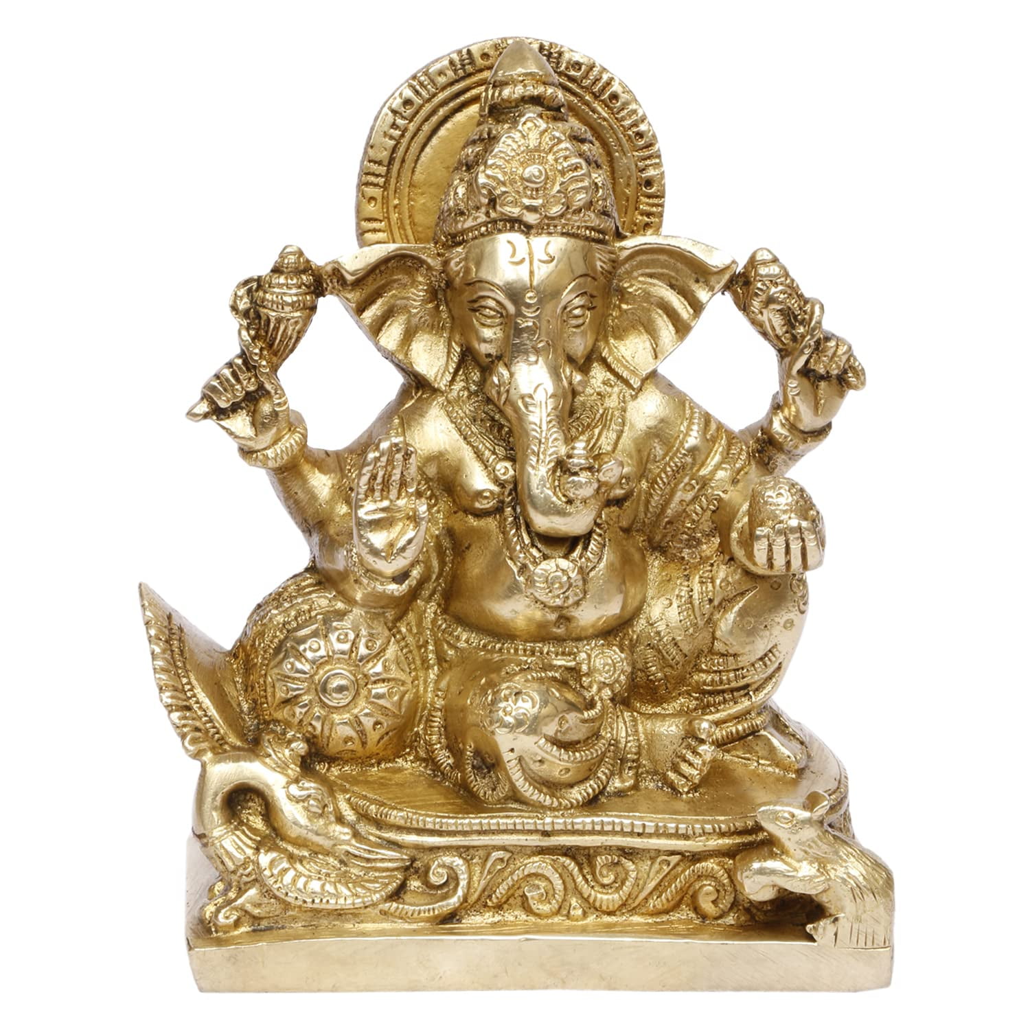 Brass World Brass Lord Ganesha Murti in Resting Blessing Posture Sitting on Singhasana Ganesh ...