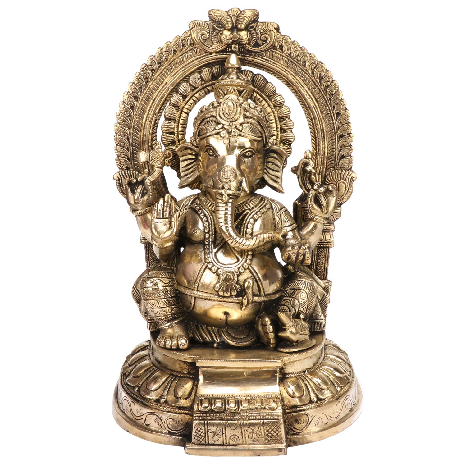 Brass World Brass Lord Ganesha Sitting on Singhasan Idol Ganesh Bhagwan ...