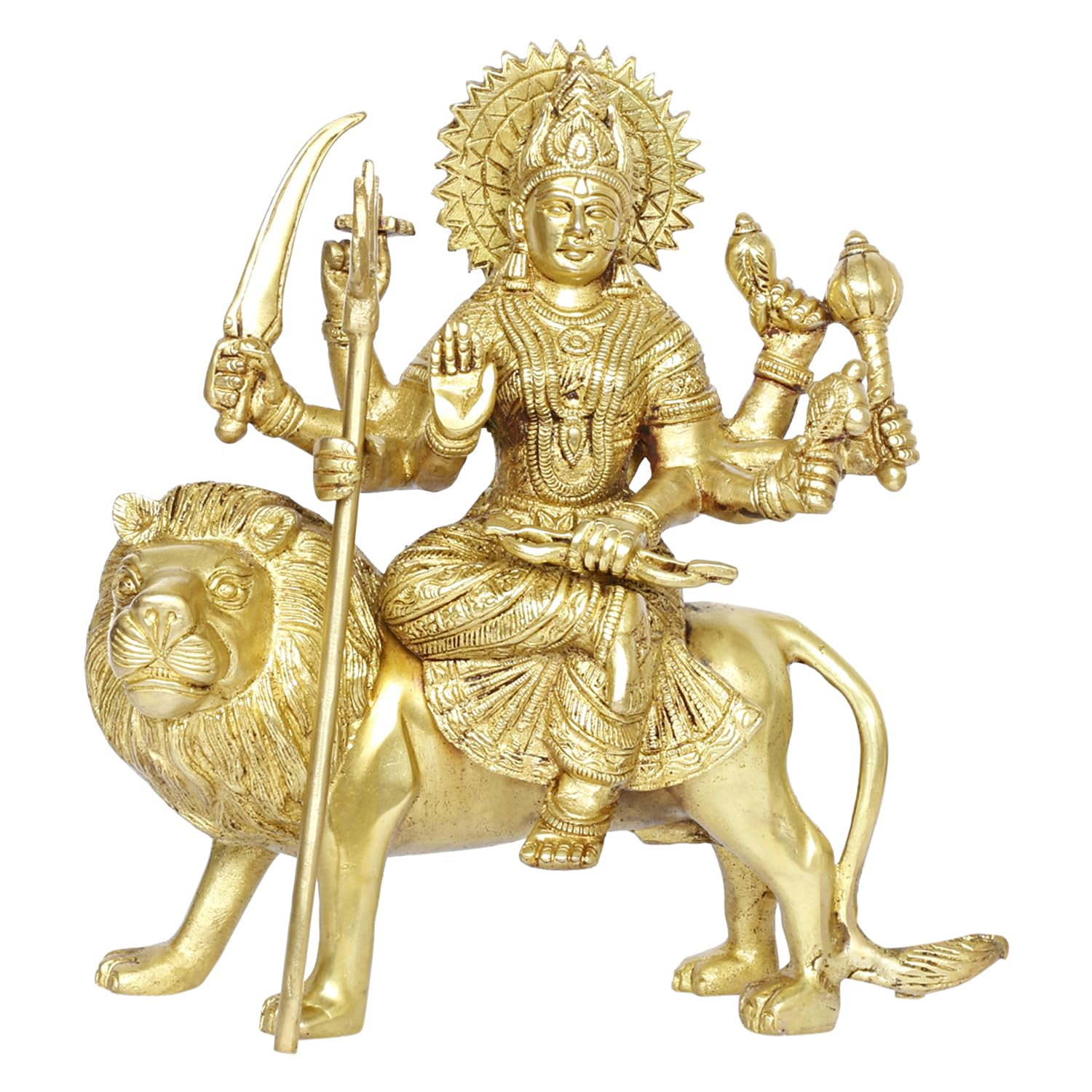 Brass World Brass Maa Durga Idol Sitting On Lion Gold Color Height 9 ...