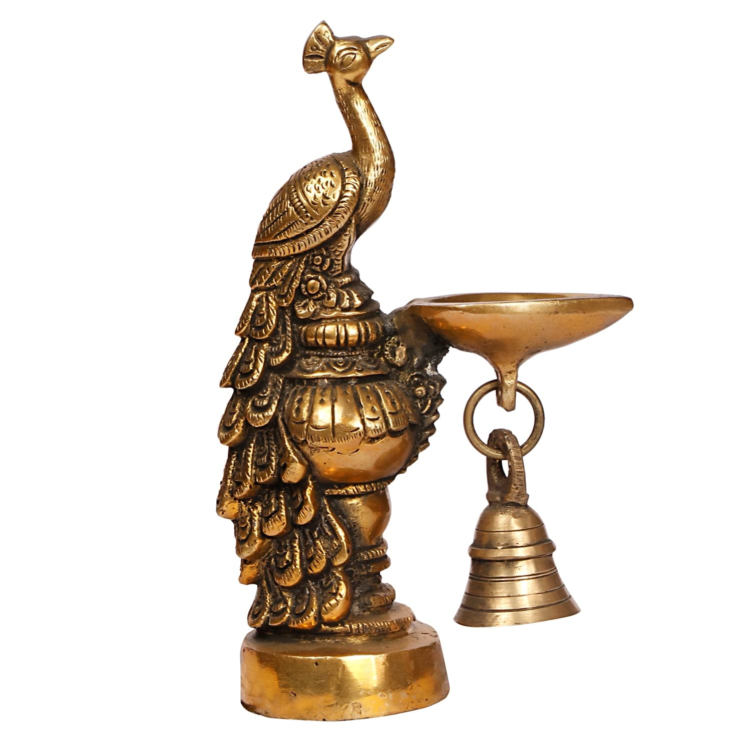 Brass World Brass Peacock Diya with Bell Table Décor with Stand for ...