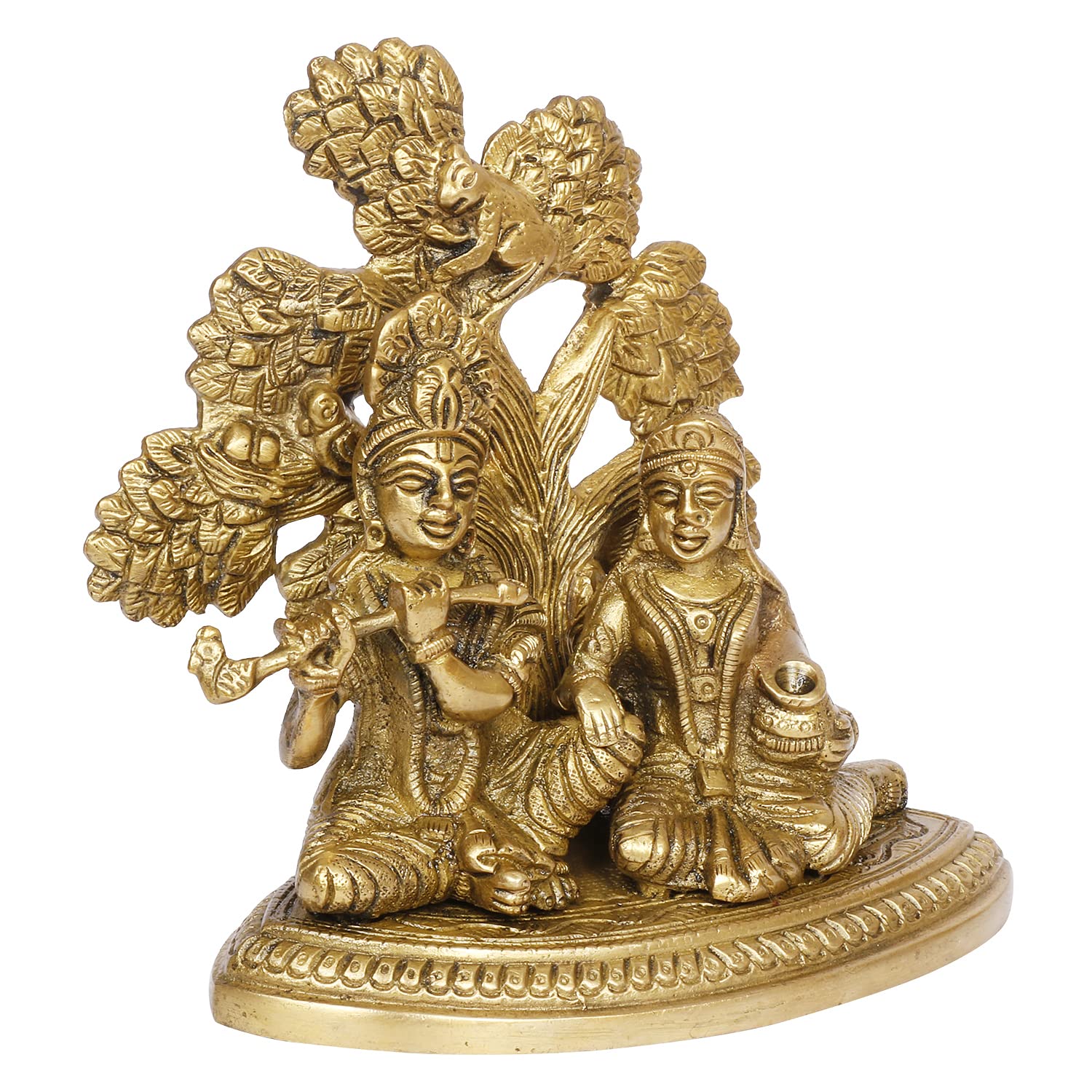 Brass World Brass Radha Krishna Sitting Under Tree Idol Murti Statue ...