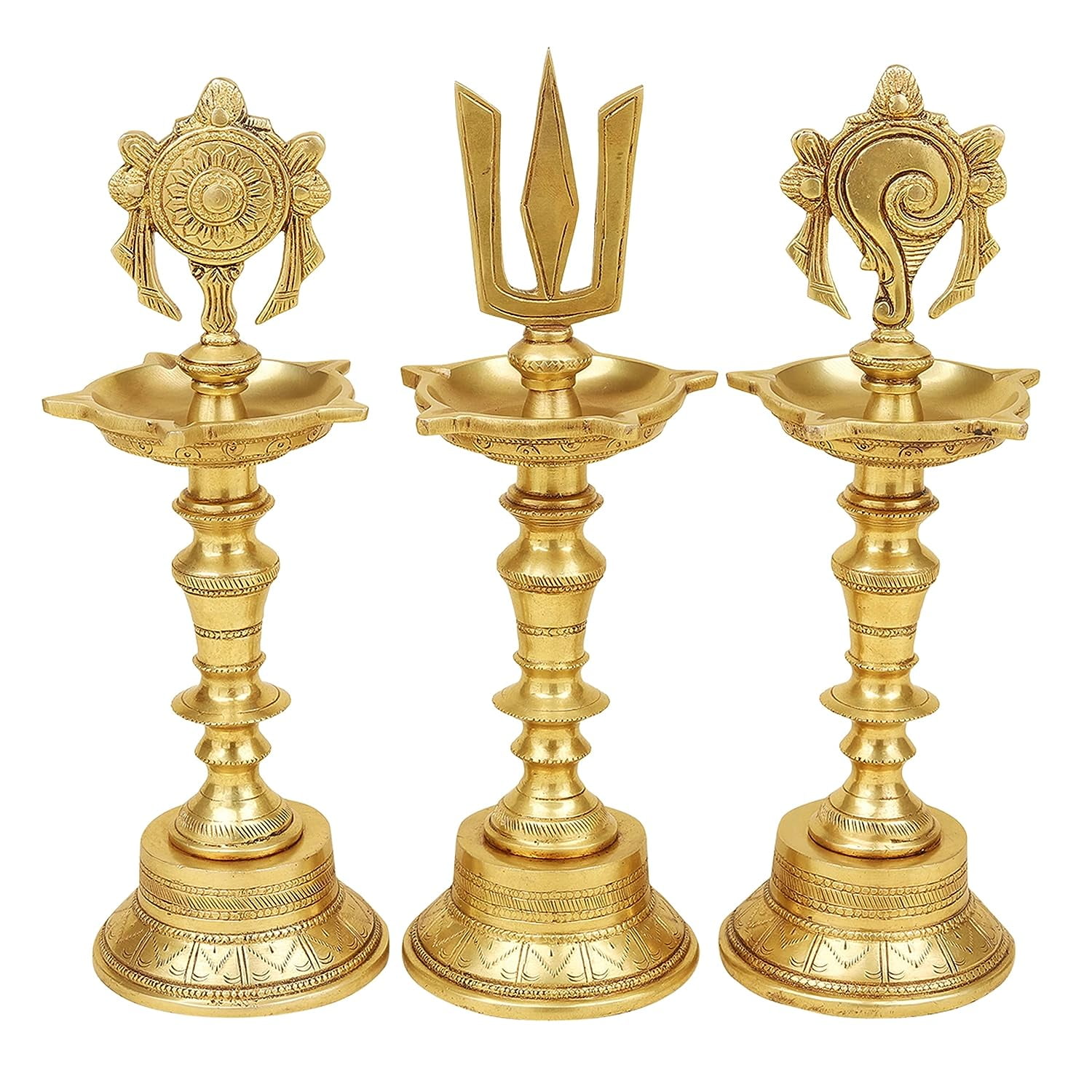 Brass World Brass Traditional Large Diya Shankh Chakra Namah Tirupati ...