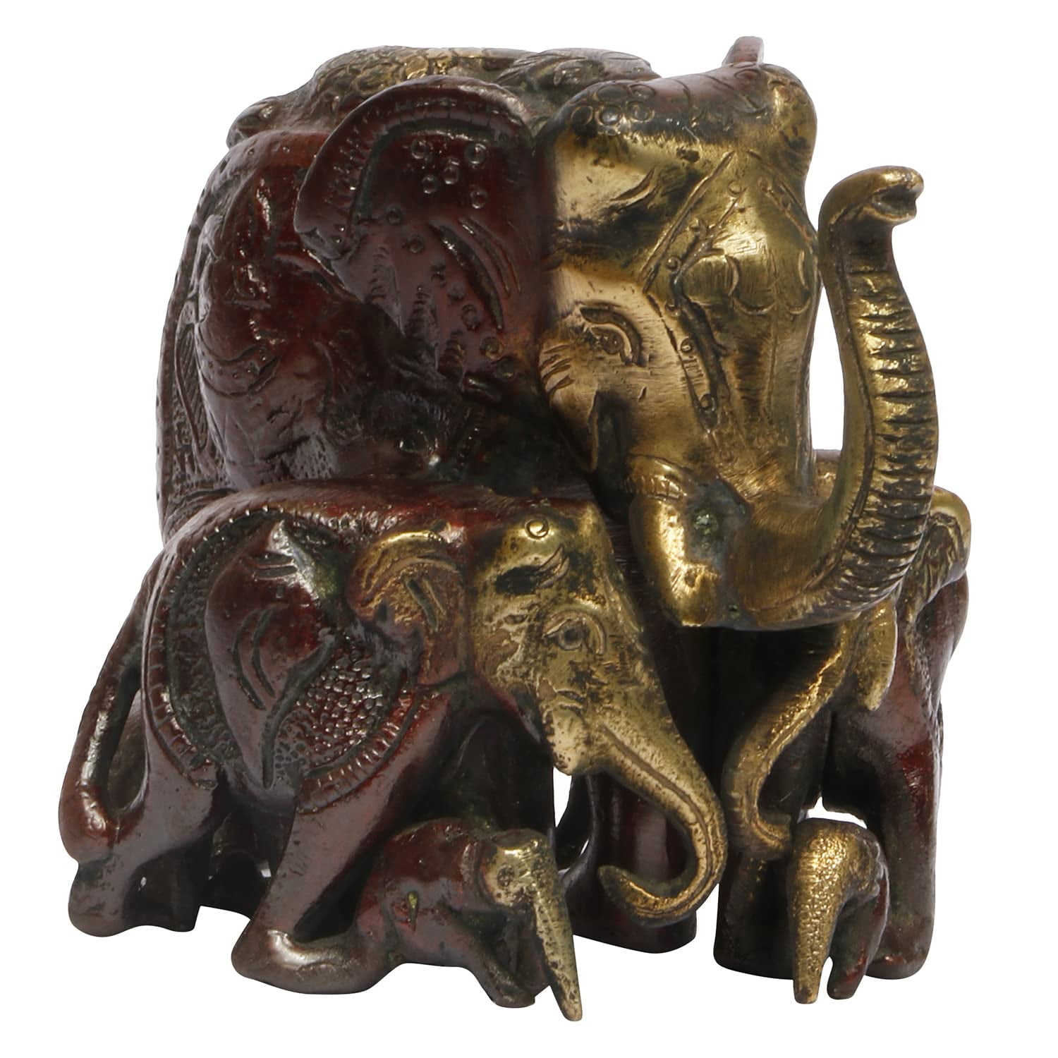 Brass World Brass Elephant Family Baby Haathi Statue Idol Kalash Shankh ...