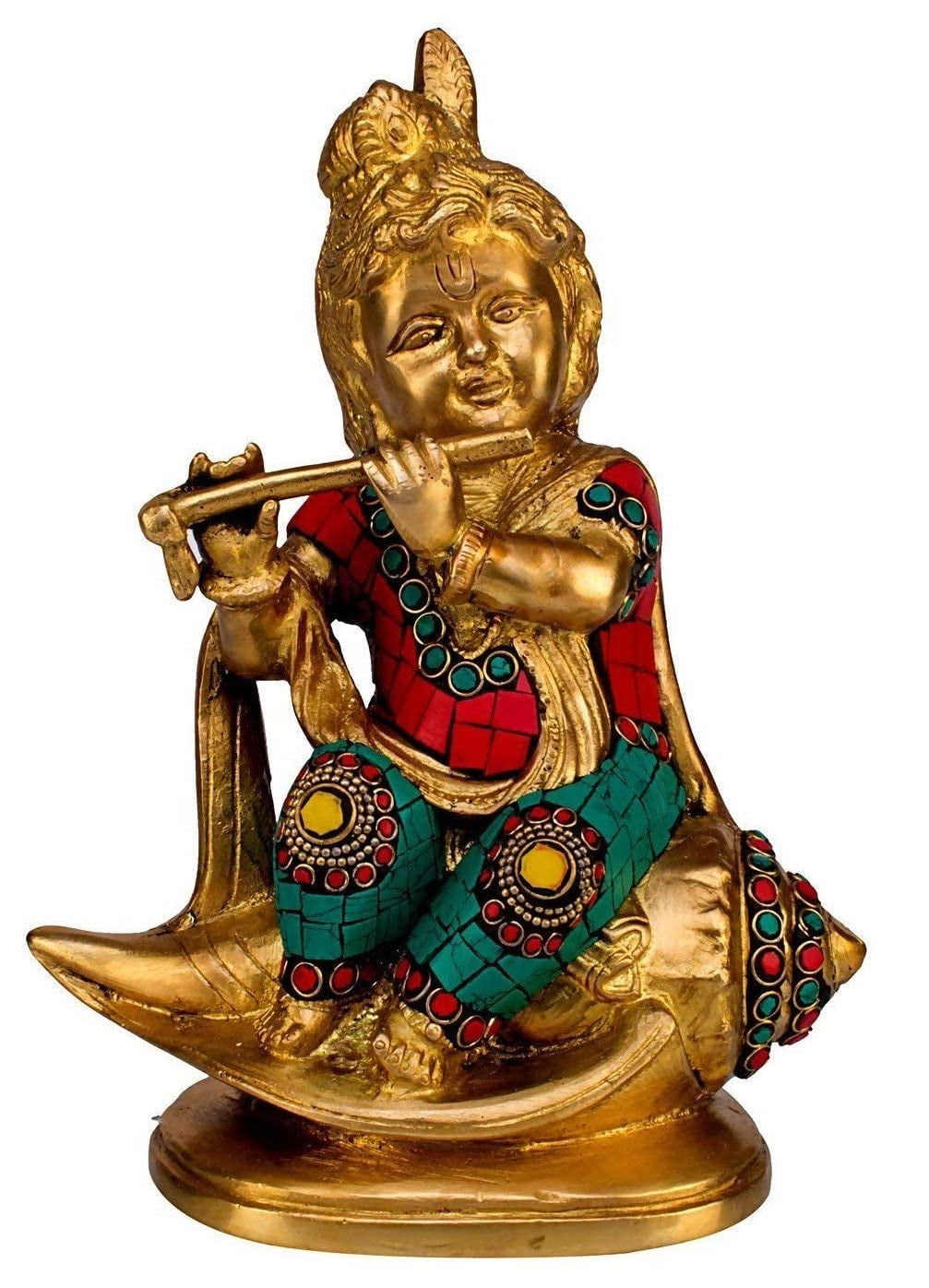 Brass World Brass Idol Murti Small Krishna Statue Sitting on Conch ...