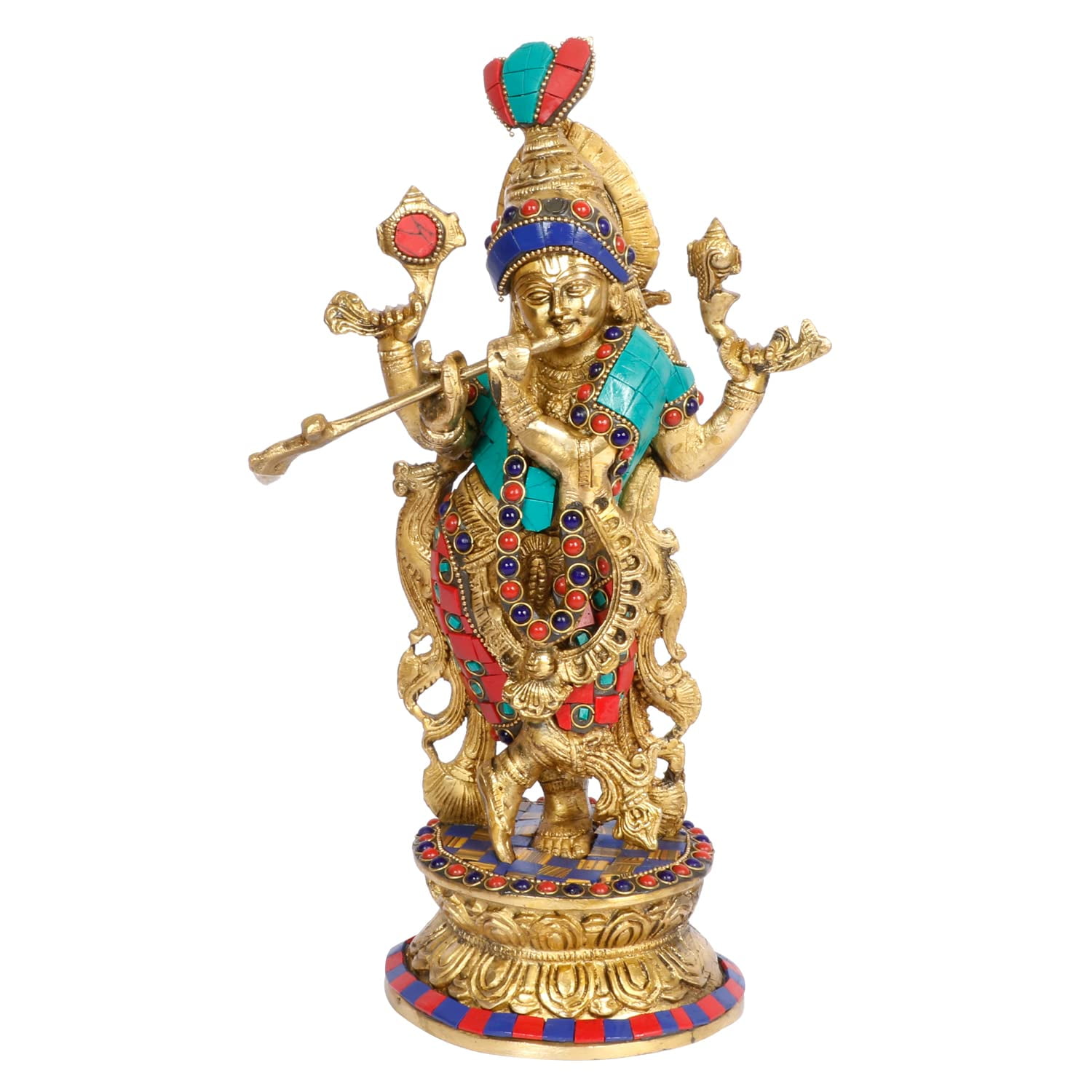 Brass World Large Brass Idol Murti Lord Krishna Metal Statue with Flute ...