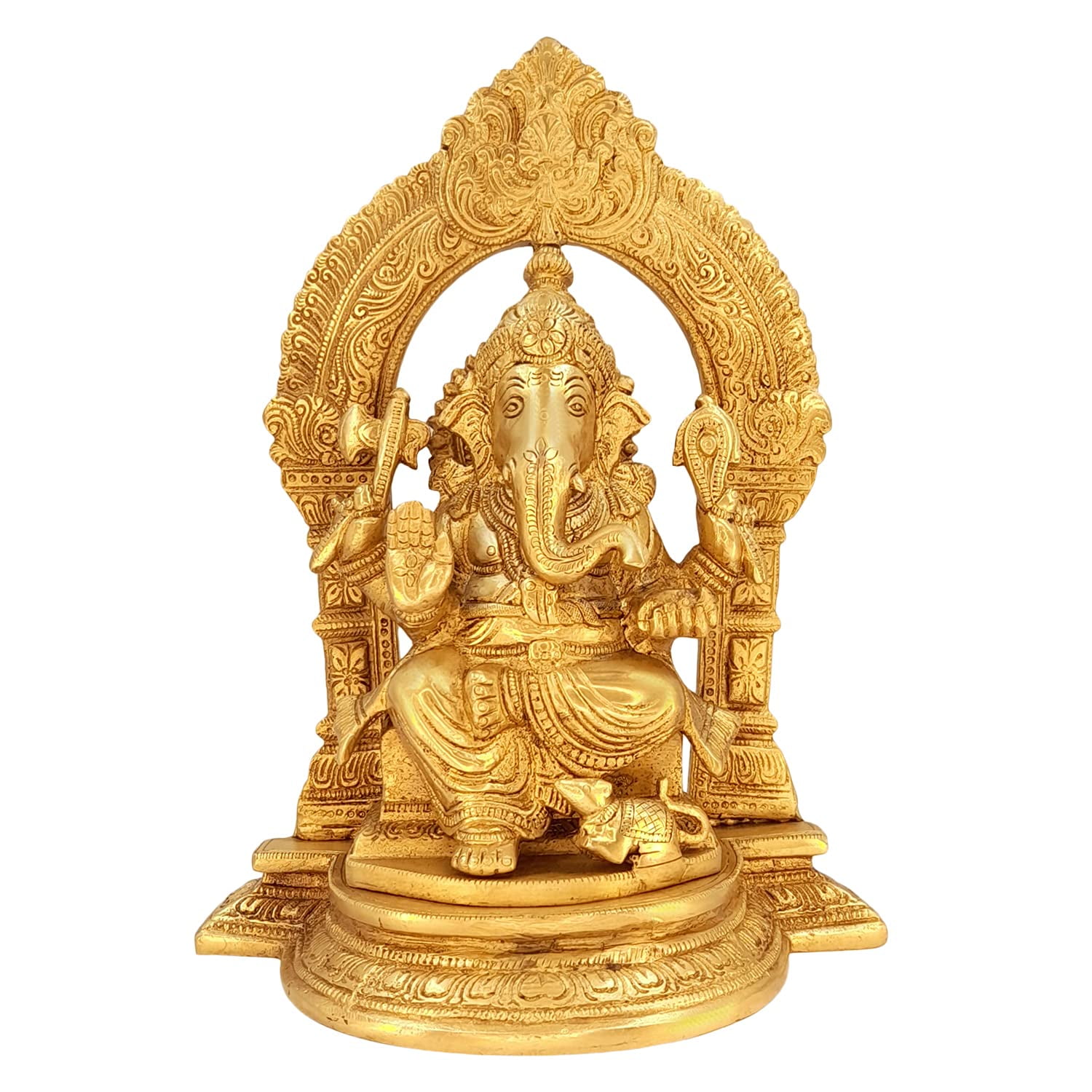 Brass World Brass Lord Ganesha Sitting Singhasan with Mooshak at Leg ...