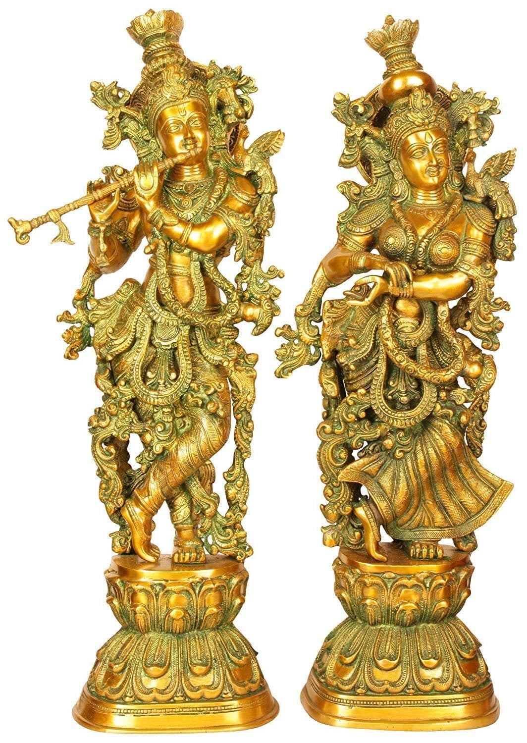 Brass World Brass Lord Radha Krishna Couple Bhagwan Large Statue Gold ...