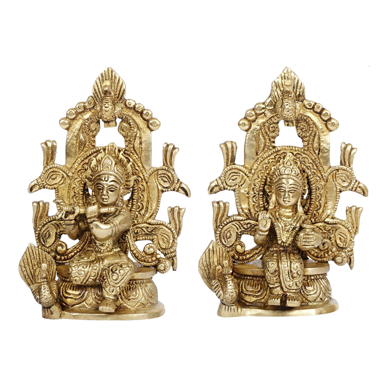 Brass World Brass Radha Krishna Playing Flute Sitting on Peacock ...