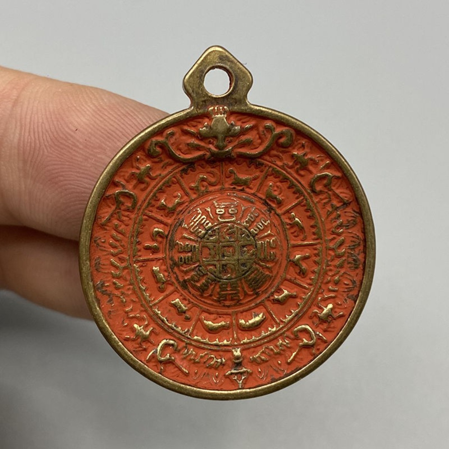 Brass Zodiac Bagua Pendant Keychain Tibetan Style Amulet Vintage ...