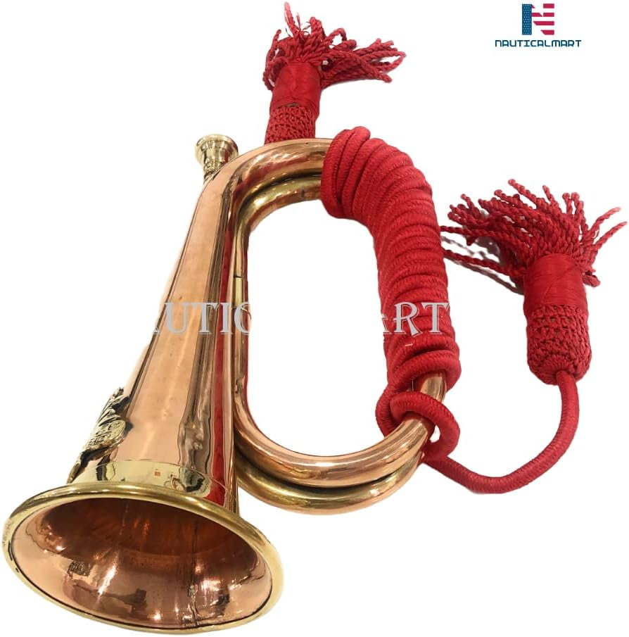 Brass and Copper Blowing Bugle Signal Horn 10.6" with Beautiful Rope ...