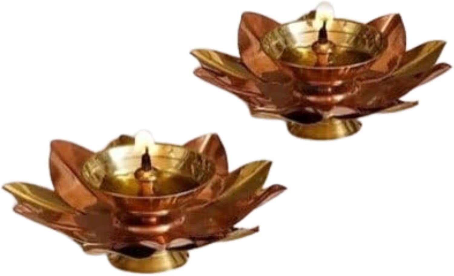 Brass and Copper Lotus Shape Akhand Diya Kamal Patta Deepak Oil Lamp ...