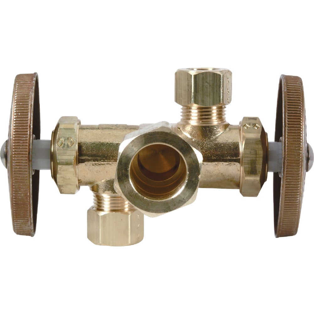 BrassCraft 5-8 In. C X 3-8 In. OD X 1-4 In. OD Rough Brass Dual Outlet Valve CR1900DVX R 464731 ...