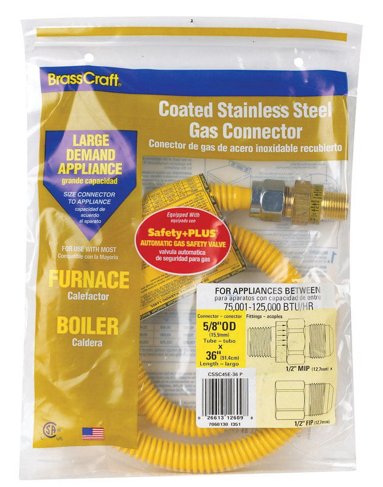 BrassCraft ProCoat CSSC44R-36P Straight Gas Connector 1/2 in Inlet 1/2 ...