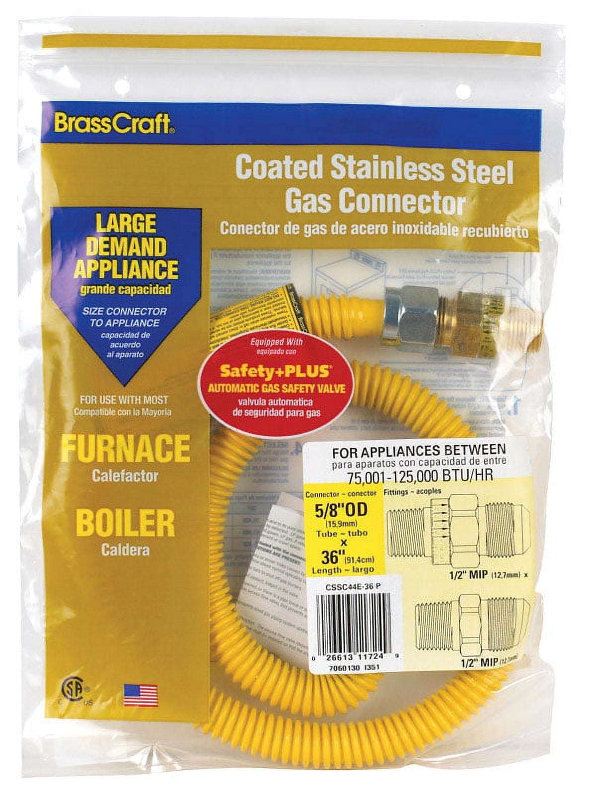 Brasscraft Gas Connector Coated Stainless Steel 36 1 2 Mip X 1 2 brasscraft-gas-connector-coated-stainless-steel-36-1-2-mip-x-1-2