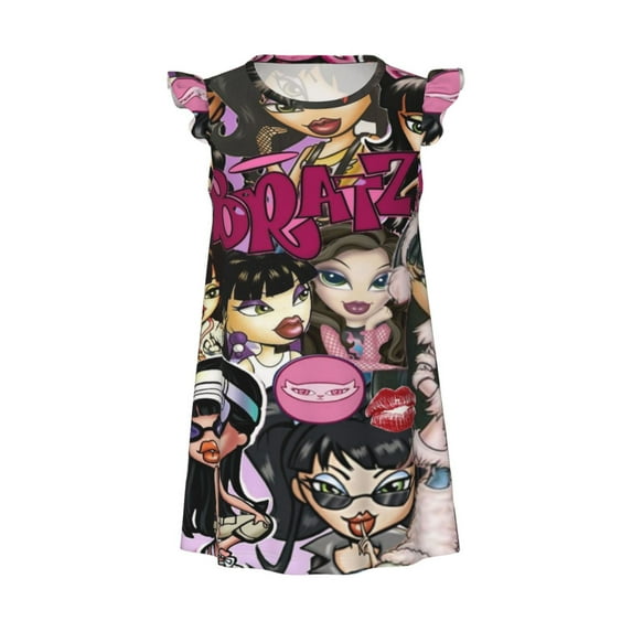 Brat-Z0 Flutter Sleeve Soft Fabric Casual Dress Cartoon Sleepdress ...