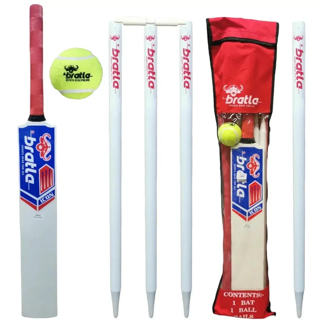 Bratla Cricket Set Wooden Kids & Adult Includes Cricket Bat Tennis Ball Stumps and Bag Perfect ...