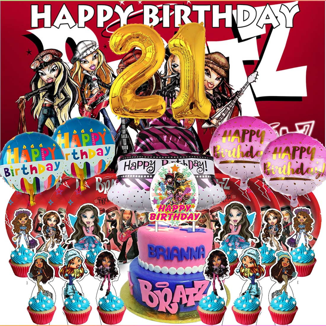 Bratz Girls 21th Tableware Balloons Cake Toppers Backdrop Banner ...