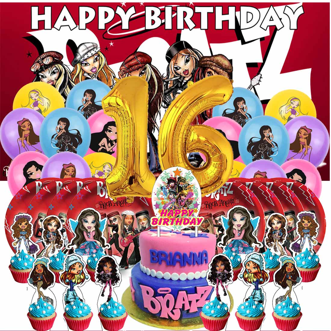 Bratz Girls Balloons Party Supplies 16th Decor Tableware Birthday Cake ...