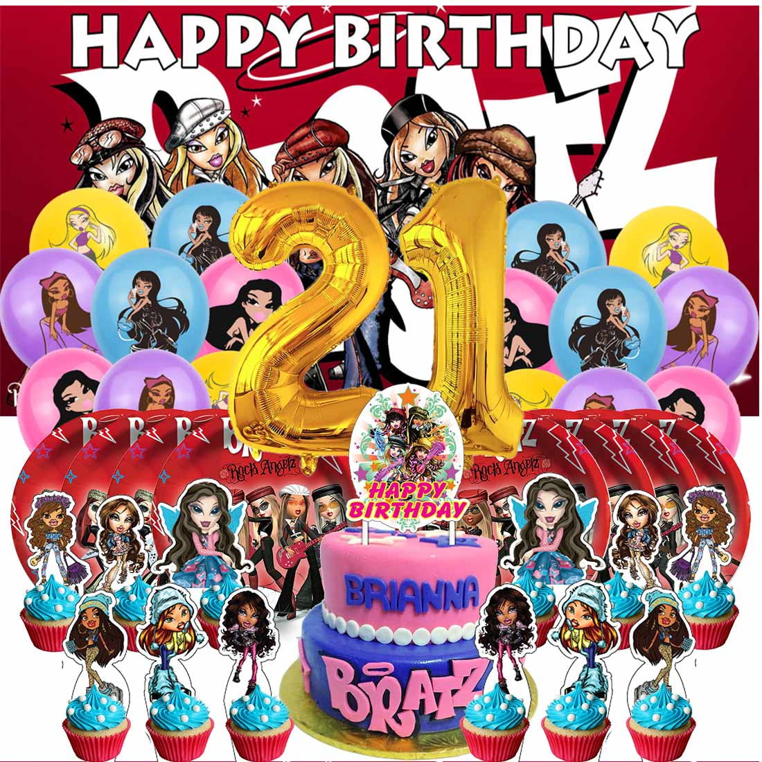 Bratz Girls Balloons Party Supplies 21th Decor Tableware Birthday Cake ...