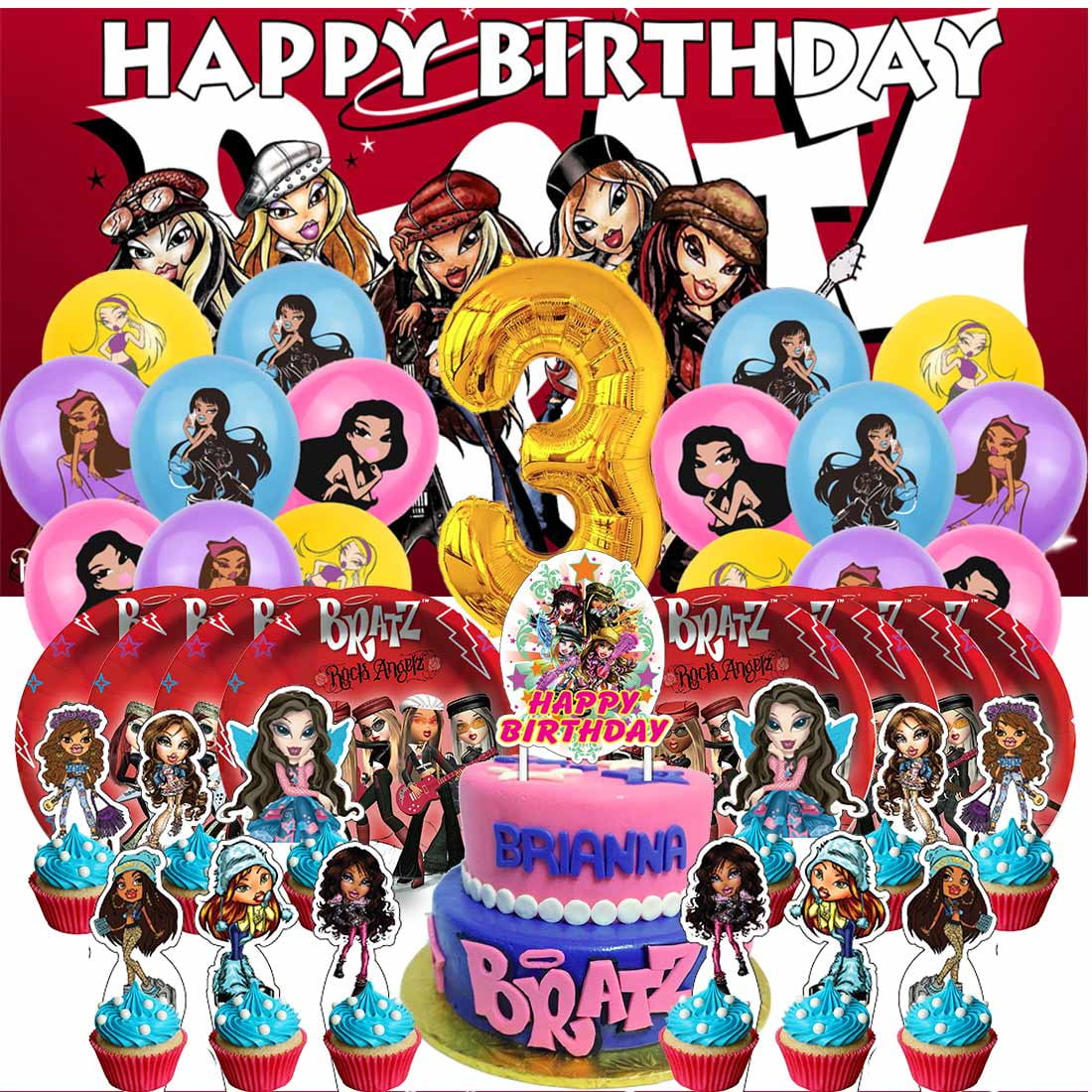 Bratz Girls Balloons Party Supplies 3rd Decor Tableware Birthday Cake ...