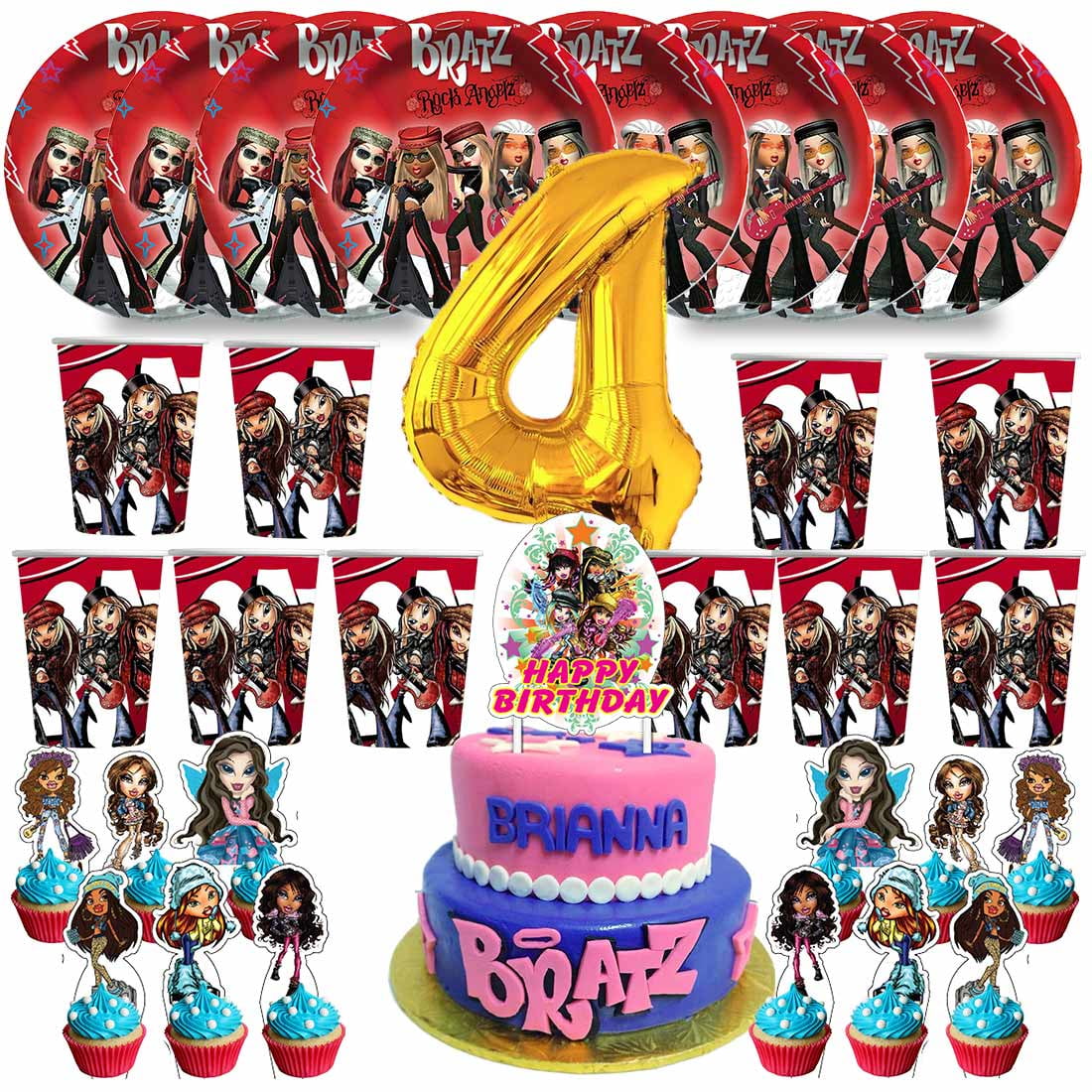Bratz Girls Birthday 4th Cups Party Supplies Plates Fans Decorations ...