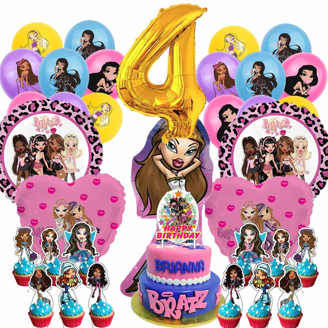 Bratz Girls Party Supplies 4th Decor Kit Balloons Birthday Cake Topper ...