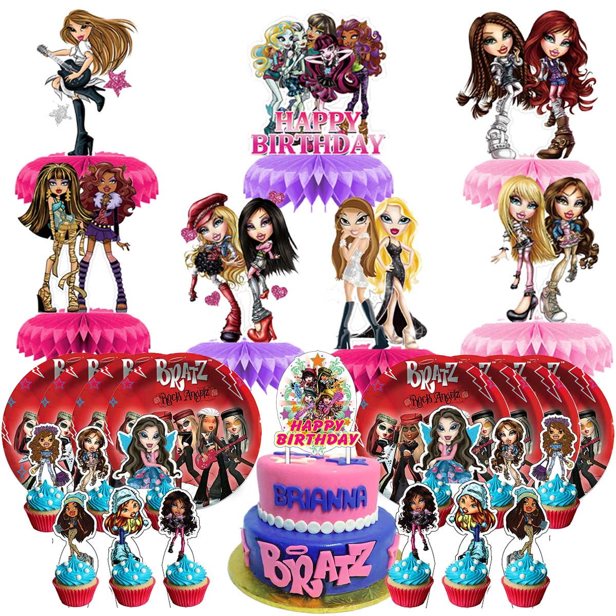 Bratz Girls Party Supplies Decor Plates Fans Decorations Honeycomb ...