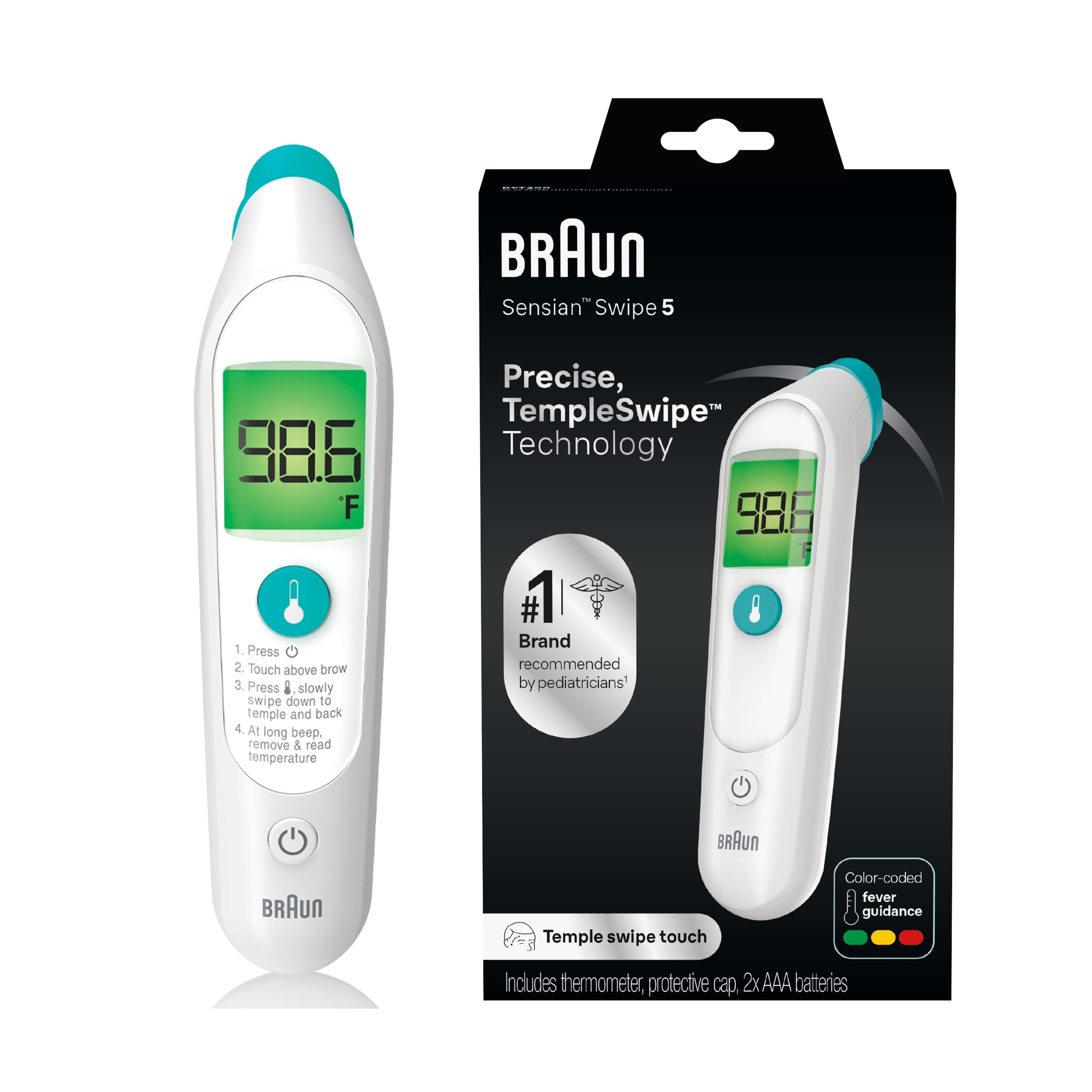 Braun TempleSwipe Forehead Thermometer, All Ages, White, BST200 ...