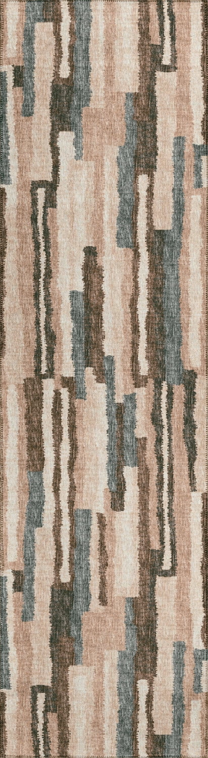 Bravado Indoor/Outdoor Brown Modern Color Block 2’3" x 7’6" Non-Skid ...