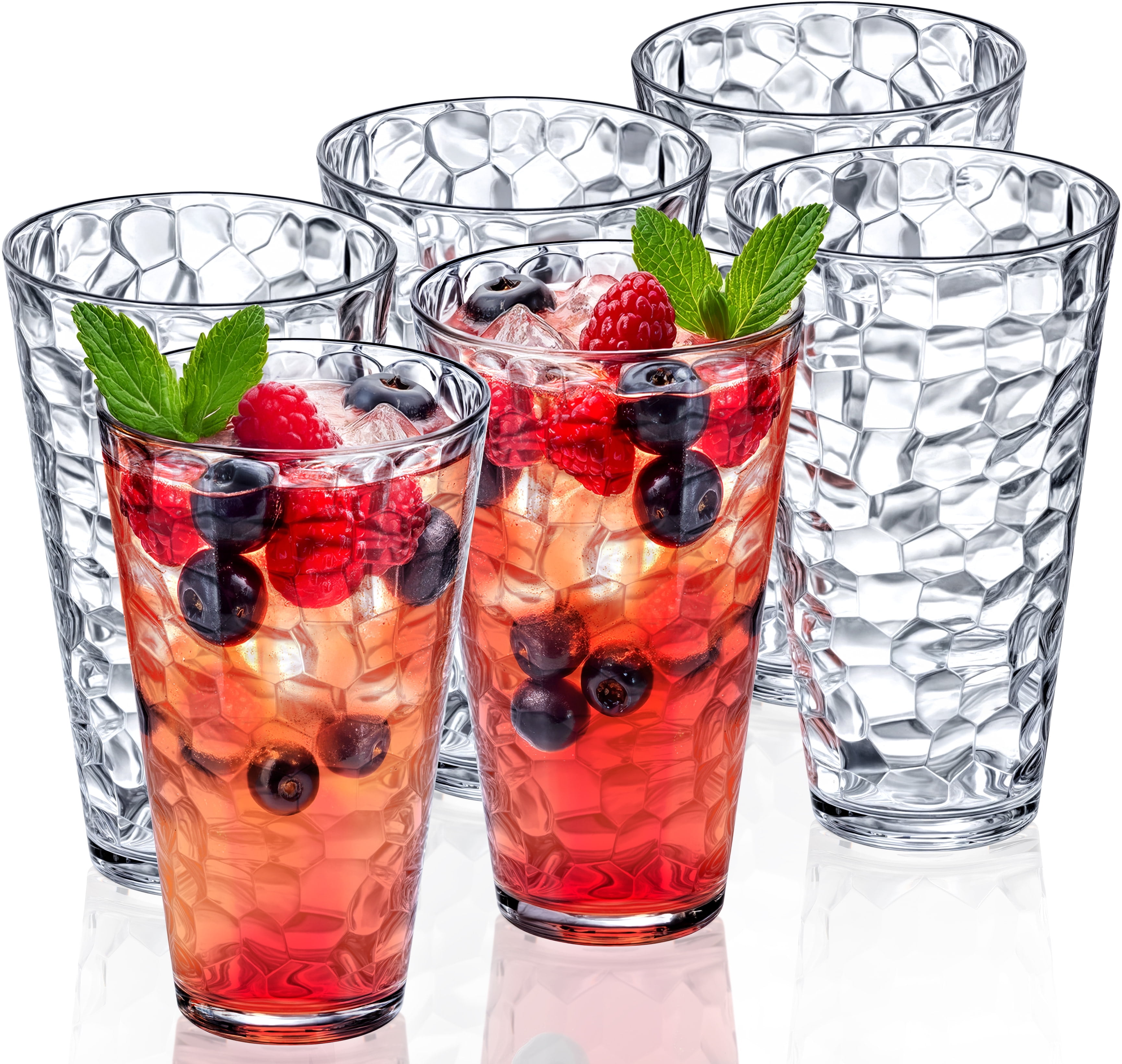 Bravario Hammered Plastic Drinking Tumblers, Dishwasher-Safe, 22 oz Set ...