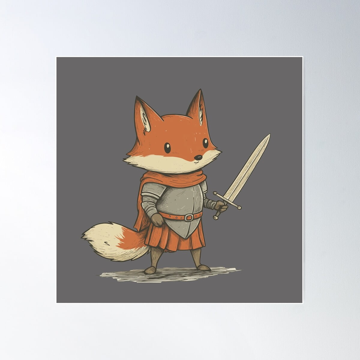 Brave Fox Knight With Sword Vintage Fantasy Illustration Poster Wall ...