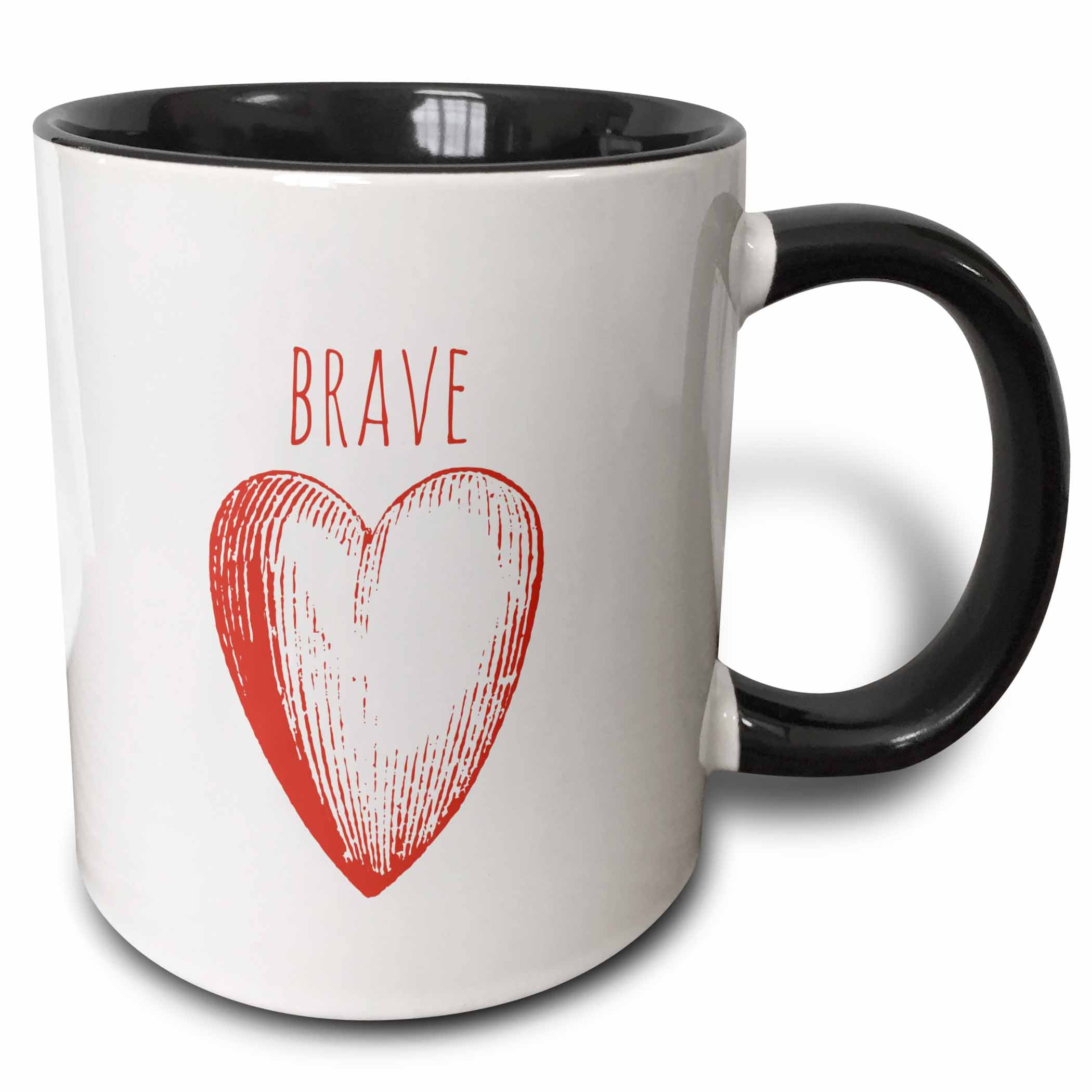 3drose, Brave, Heart Picture, Red Lettering, White Background, 11oz Two ...