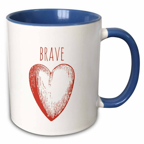 3drose, Brave, Heart Picture, Red Lettering, White Background, 15oz Two ...
