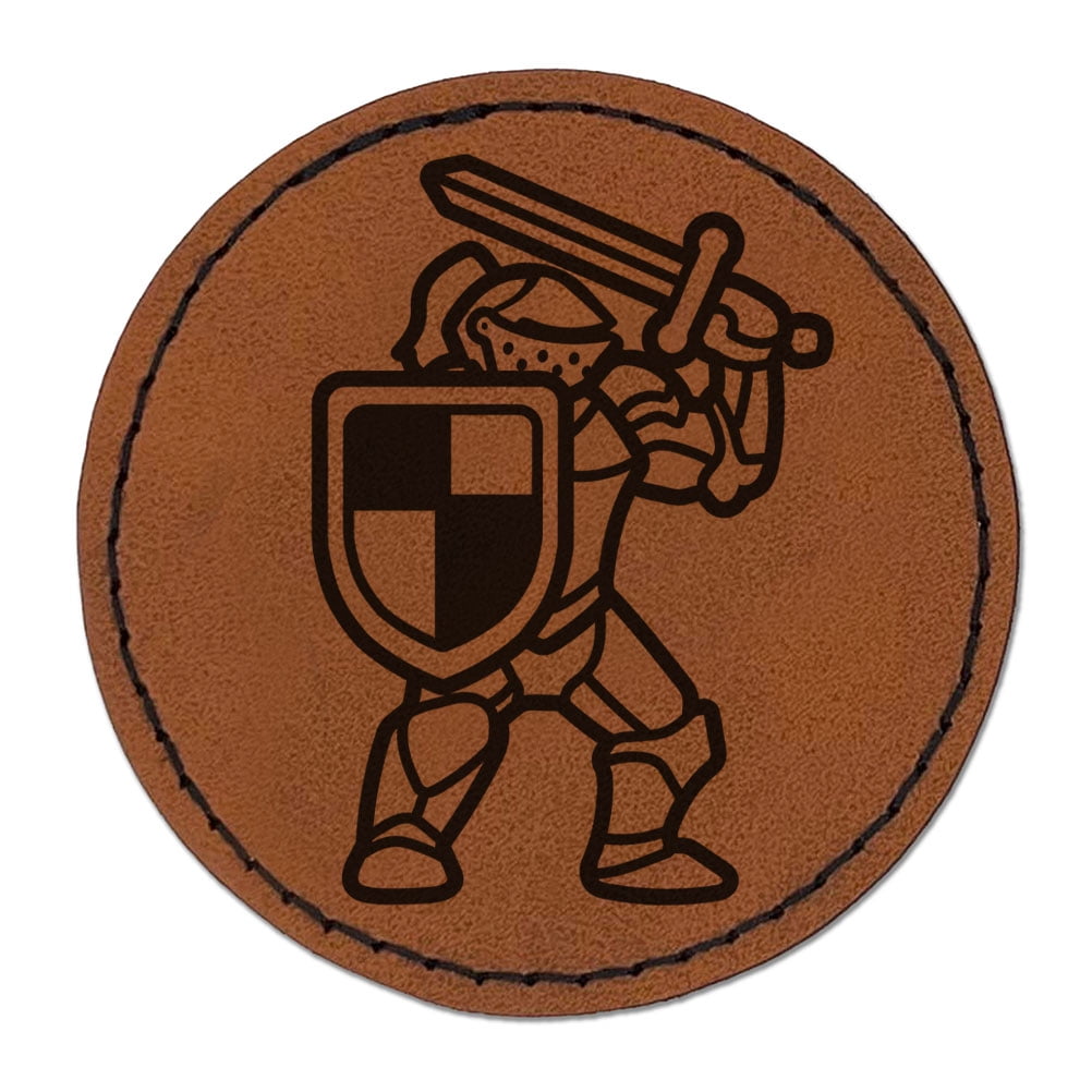 Brave Knight Ready to Fight Sword Shield Armor Round Iron-On Engraved ...