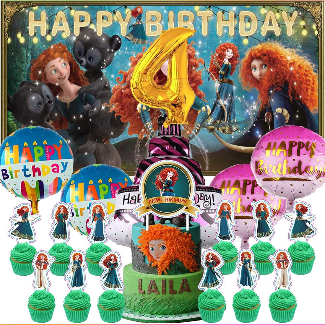 Brave Merida Princess Party Supplies Decor 4th Kit Balloons Birthday ...
