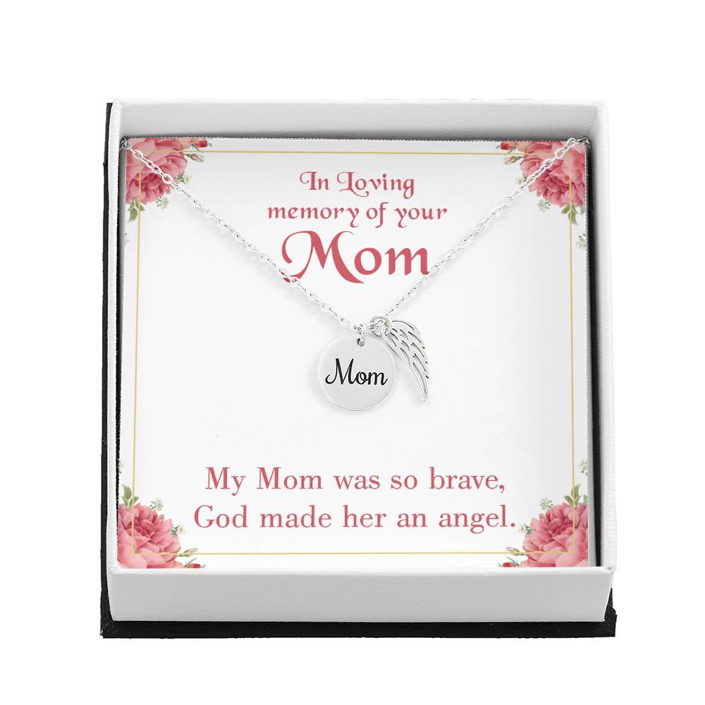 Brave Mom Mom Remembrance Necklace Angel Wing Charm, Stainless Steel 18 ...
