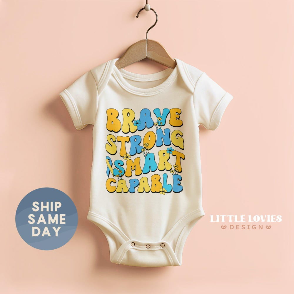 Brave Strong Smart Capable Onesie, Autism Awareness Baby Bodysuit, Down ...