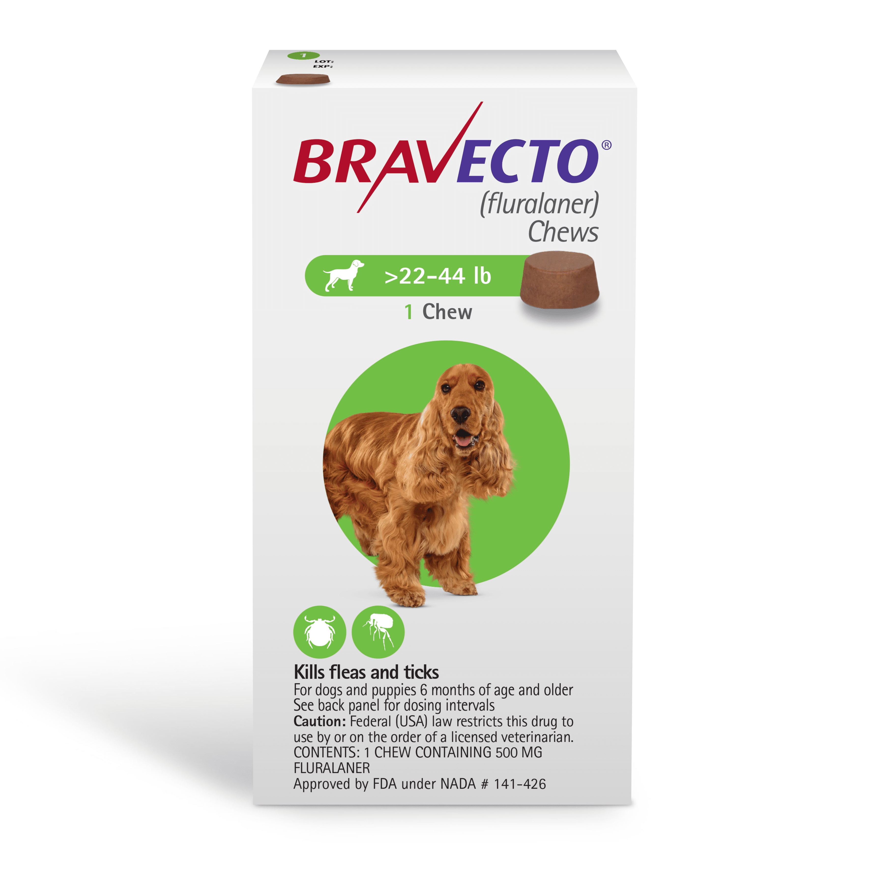 Bravecto Chews for Dogs, 22-44lbs, (Green Box) - Walmart.com