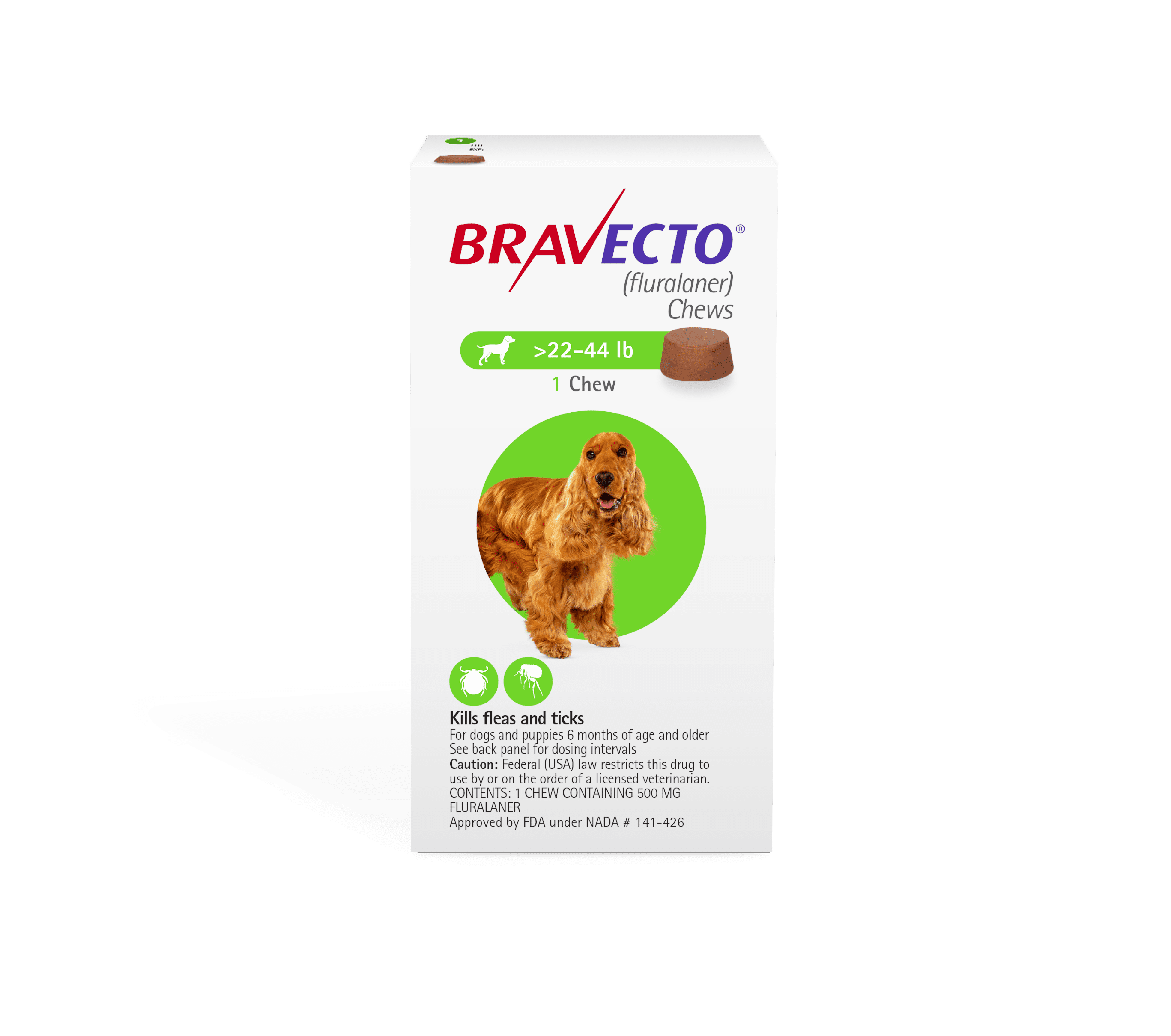 Bravecto Flea and Tick Chews for Dogs, 22-44 lbs, (Green Box) HSA/FSA ...