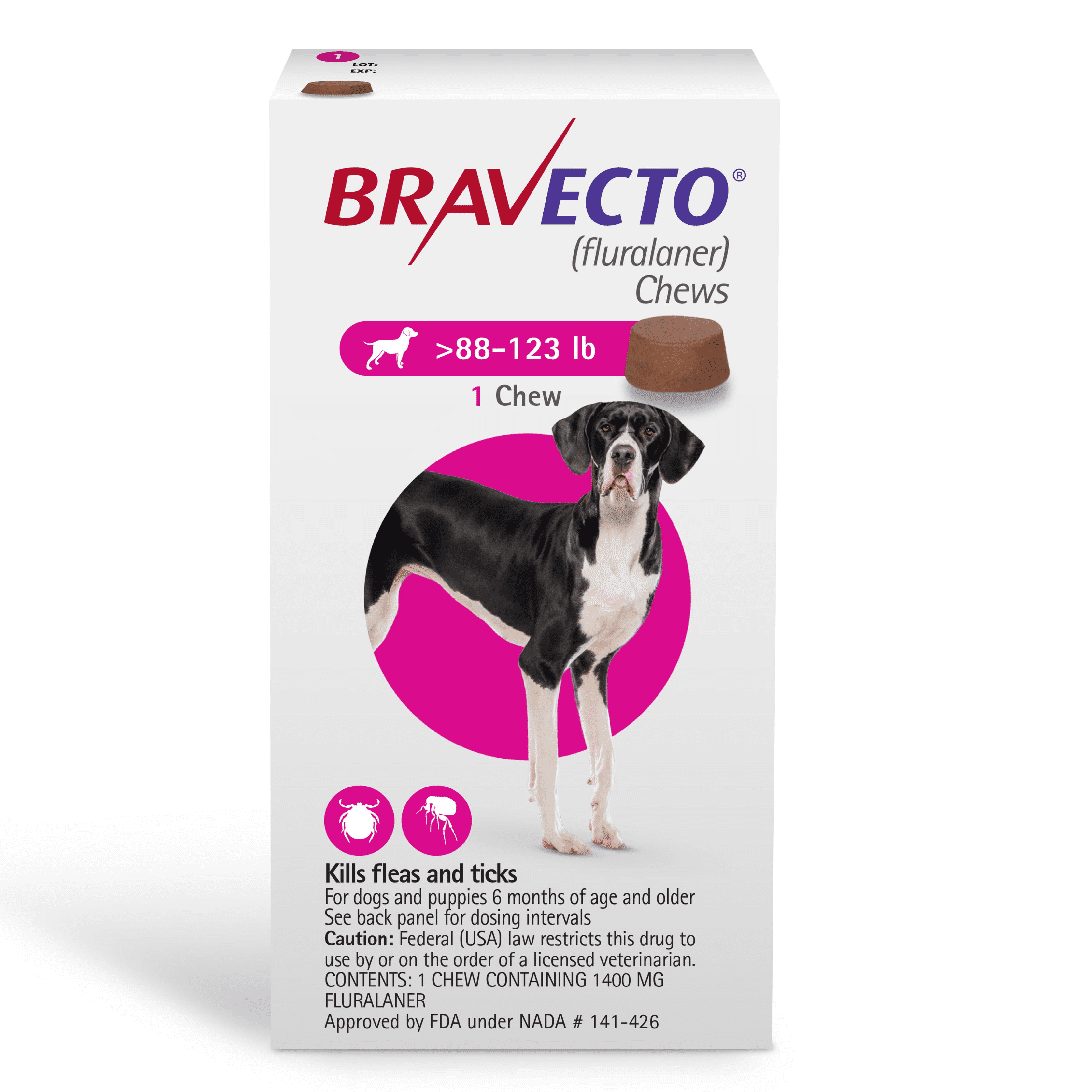Bravecto Chews for Dogs, 88-123lbs, (Pink Box) - Walmart.com