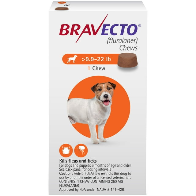 Bravecto Chews for Dogs, 9.9-22lbs, (Orange Box) - Walmart.com