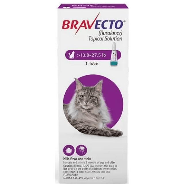 Bravecto Topical Solution for Cats, 13.8-27.5 lbs,(Purple Box), 1 Tube ...
