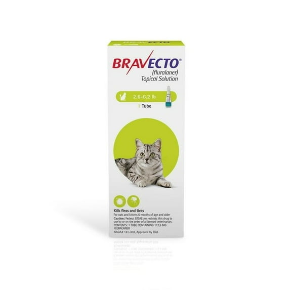 Bravecto Flea and Tick Topical Solution for Cats, 2.6-6.2 lbs, (Green ...