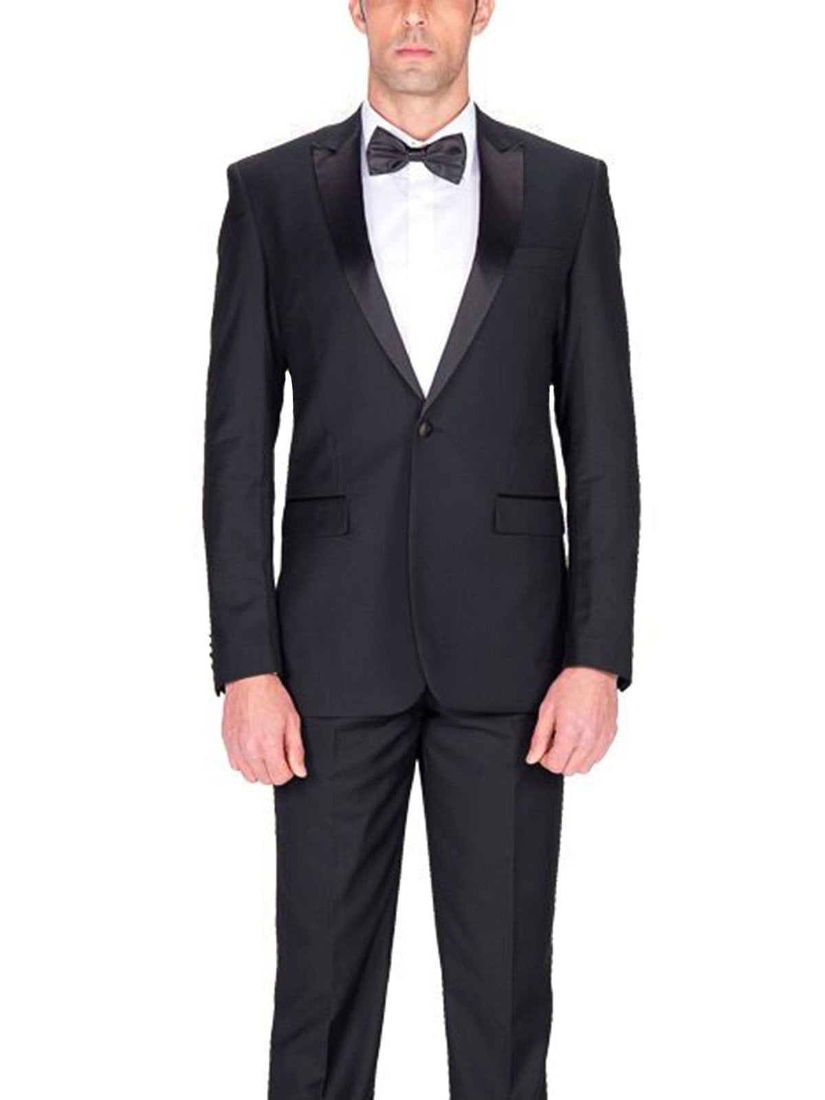 Braveman Slim Fit Solid Black One Button Tuxedo Tux Suit With Peak ...
