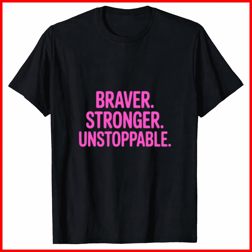 Braver Stronger Unstoppable Pink Inspirational Lifestyle Saying Tee,for ...