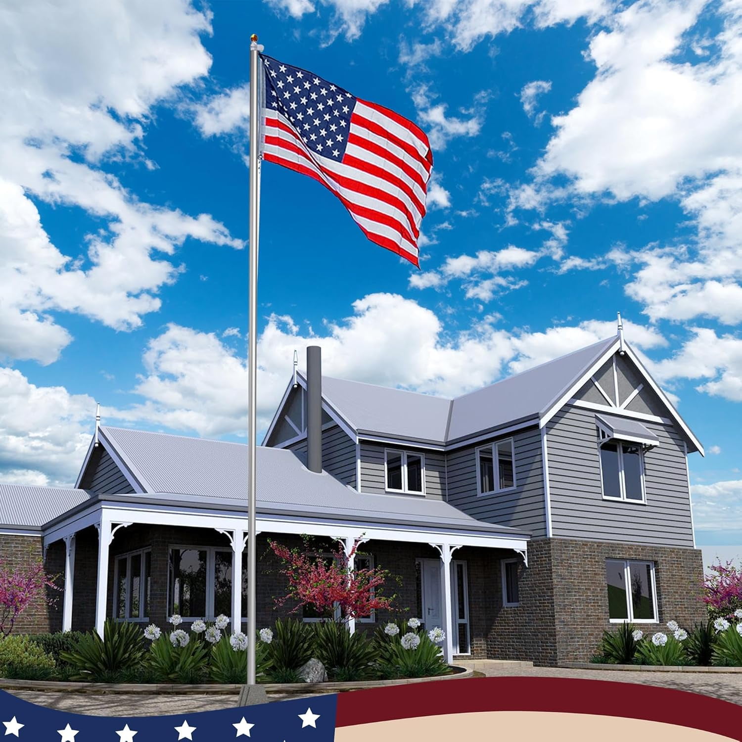 Bravery 20ft Sectional Flag Pole Kit Aluminum Flagpole Set for Outside ...