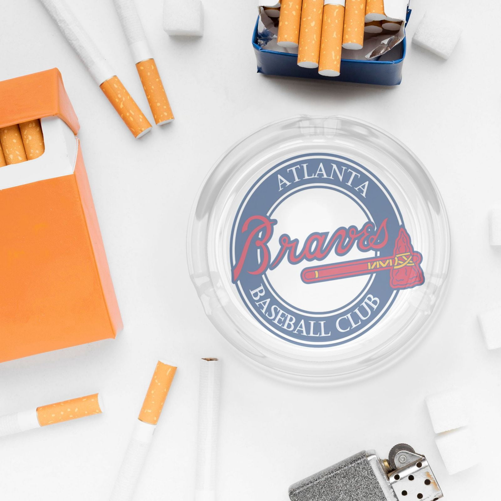Braves Custom Glass Cigar Ashtray Baseball Team Pattern Round Ashtray ...