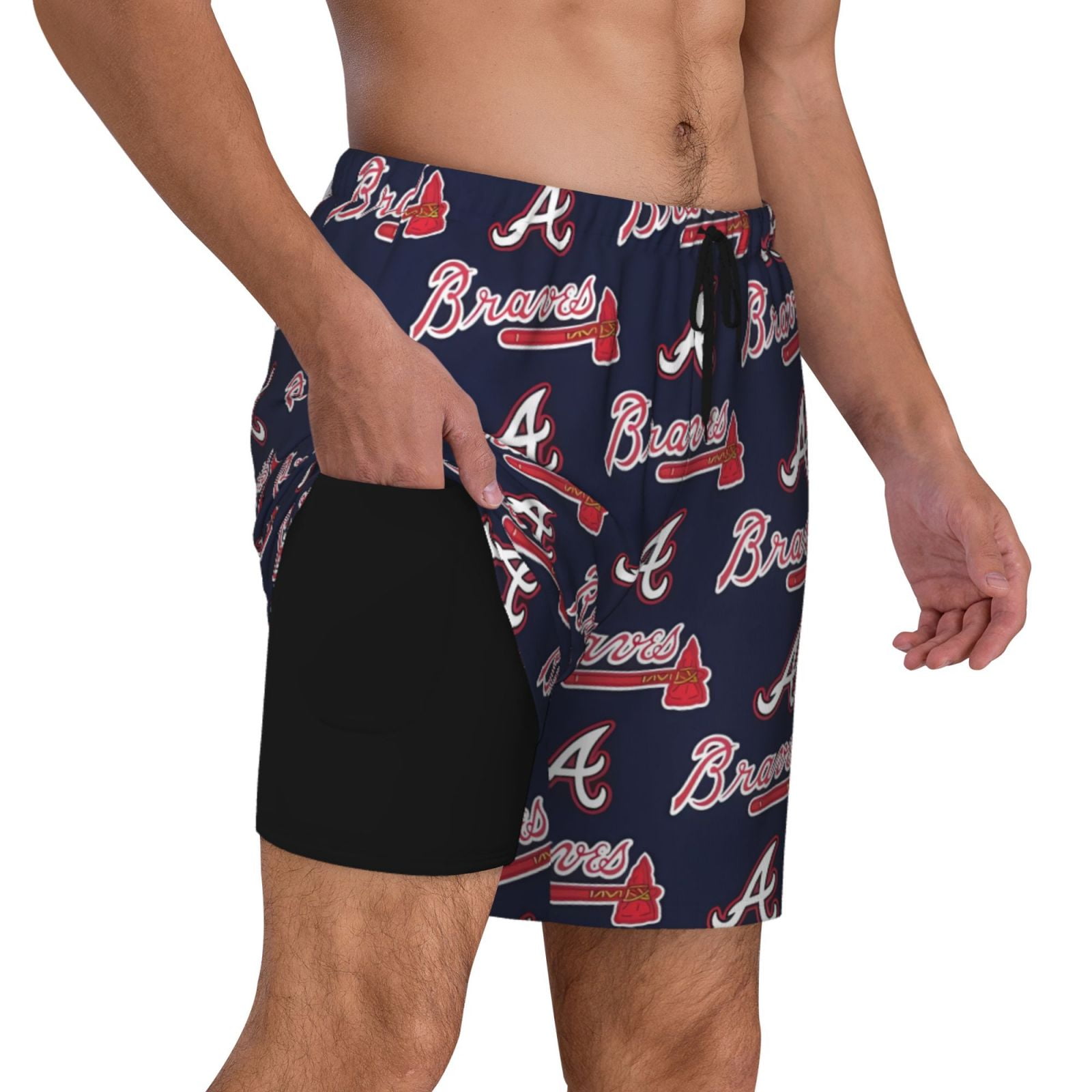 Braves Mens Elastic band Swim Shorts Double layered sports swim trunks ...