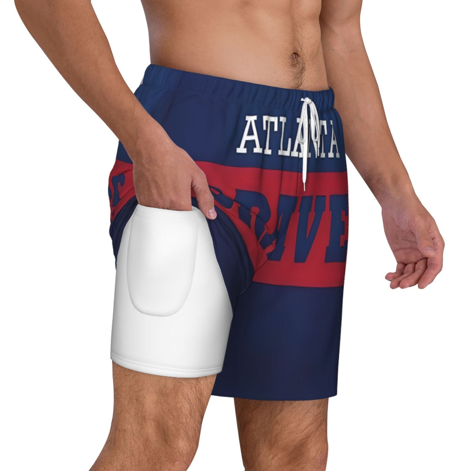 Braves Mens Elastic band Swim Shorts Double layered sports swim trunks ...