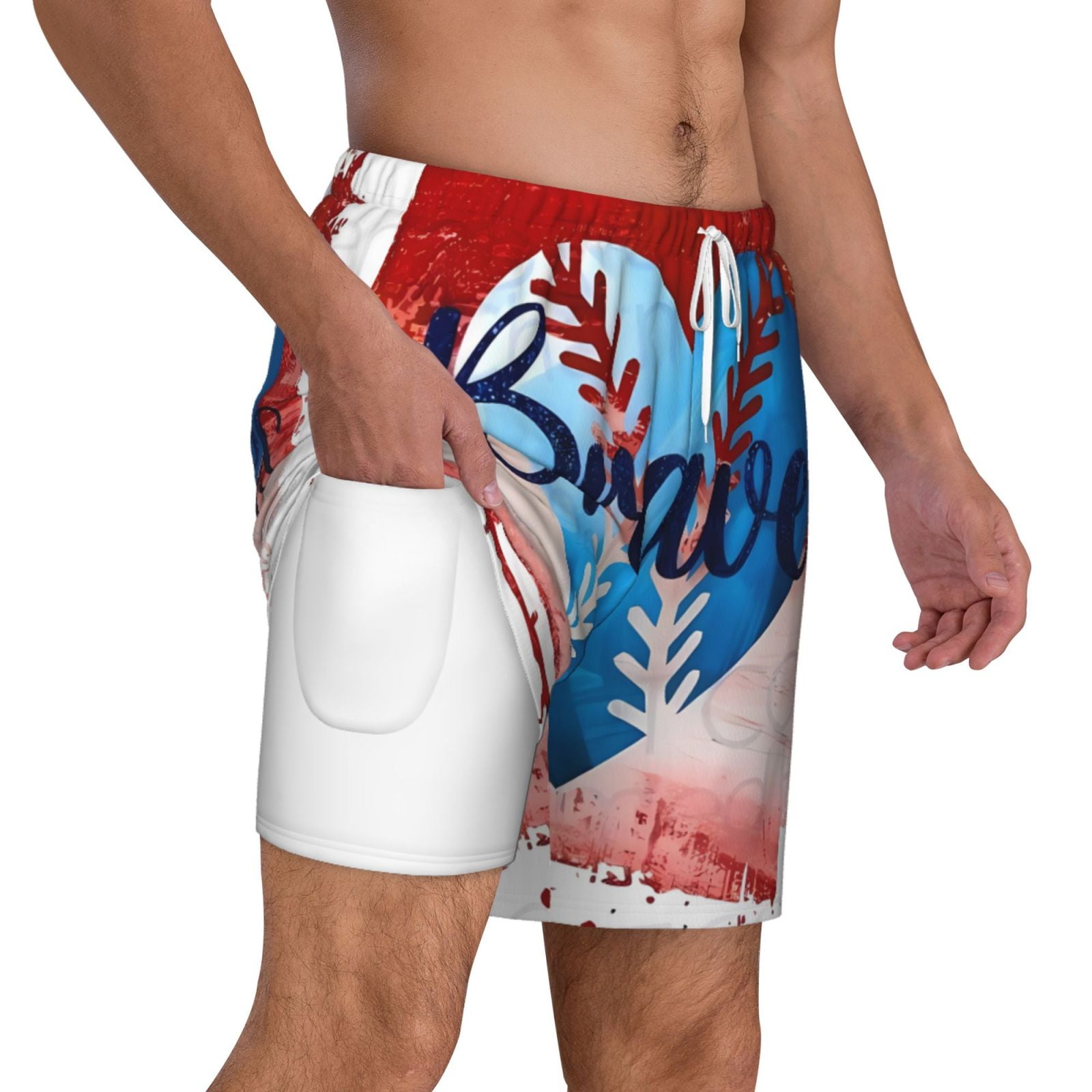Braves Mens Elastic band Swim Shorts Double layered sports swim trunks ...